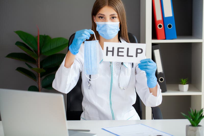 Doctor or Nurse Showing Help Sign in Office Stock Image - Image of ...