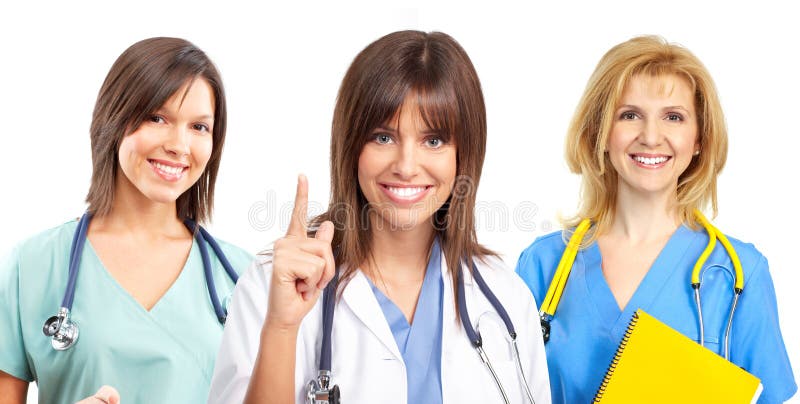 Three Nurses Medical Females with Happy Expression Stock Photo - Image ...