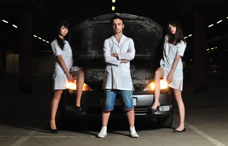 Three Doctors in Front of Car Stock Image - Image of people, adult ...