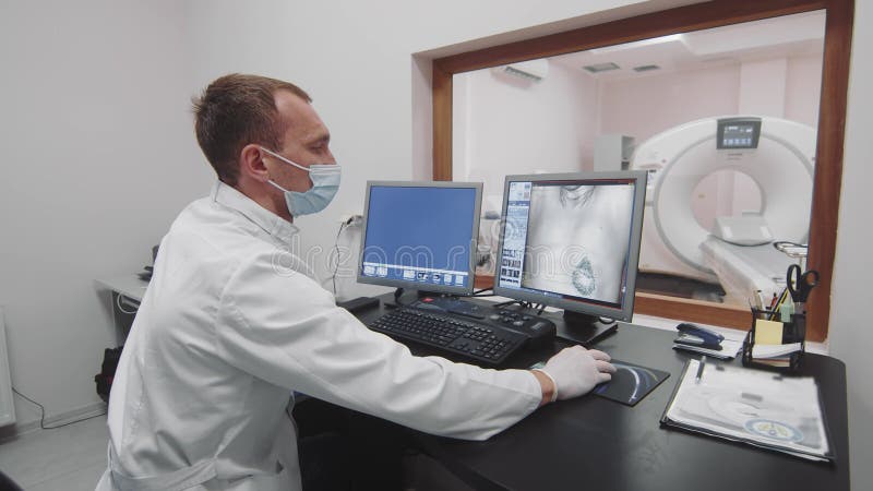 The Doctor Observes the on-screen Scan of the Chest and Lung Scan on ...