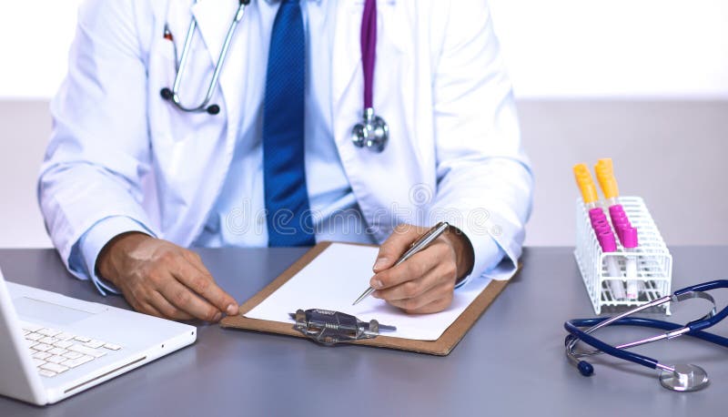 Doctor in the Office Makes an Entry Stock Photo - Image of businessman ...
