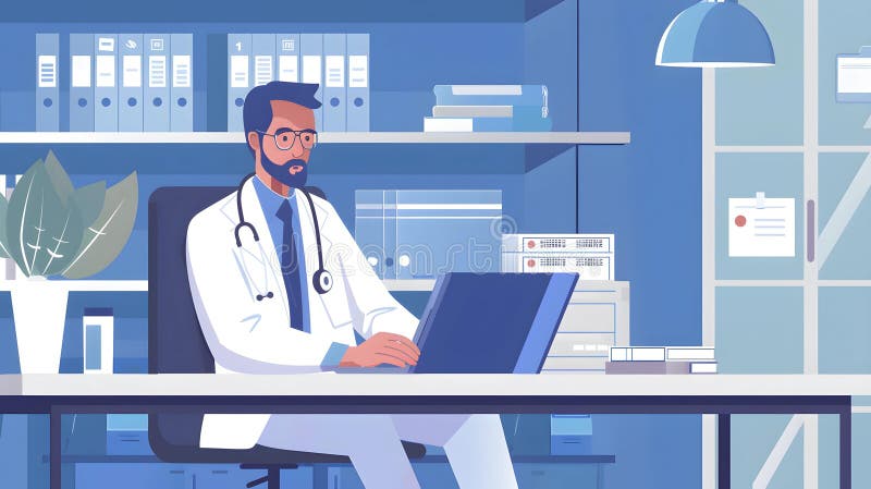 Doctor in the Office. Doctor Sitting at the Table with Laptop. Stock ...