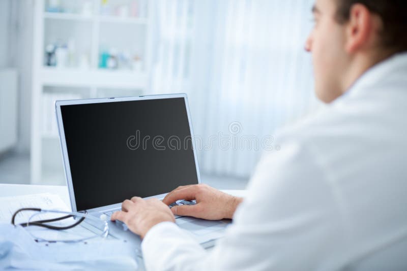 Doctor in the Office Using a Computer Stock Photo - Image of buttons ...