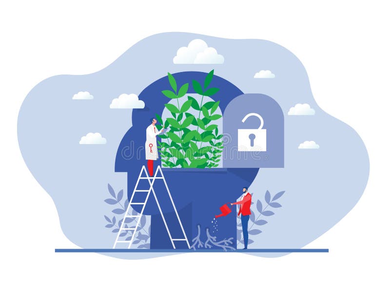 Doctor Open Door on Big Head Human with Growth Mindset Concept Vector ...
