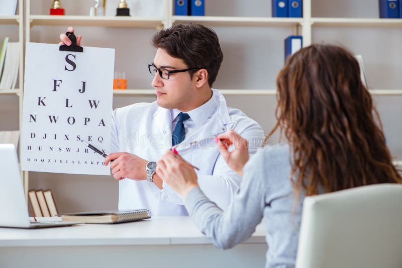 The Doctor Optician with Letter Chart Conducting an Eye Test Check ...