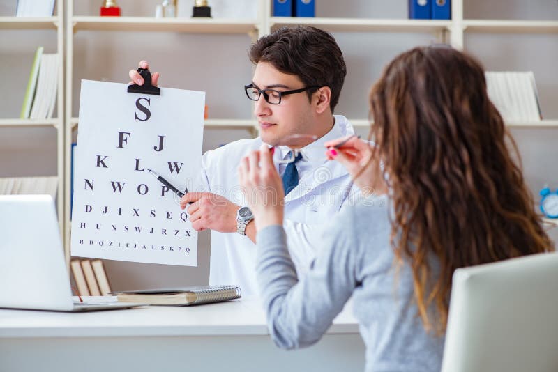 The Doctor Optician with Letter Chart Conducting an Eye Test Check ...
