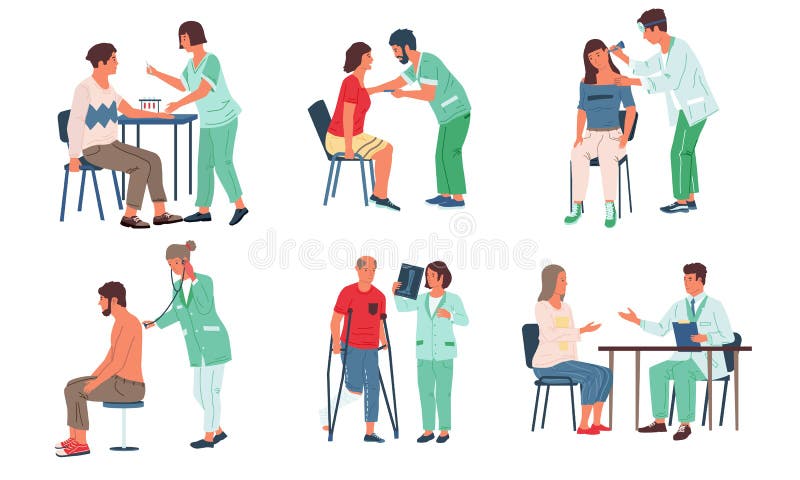 Doctor And Patient Cartoon Scenes Of Examination People In Hospital