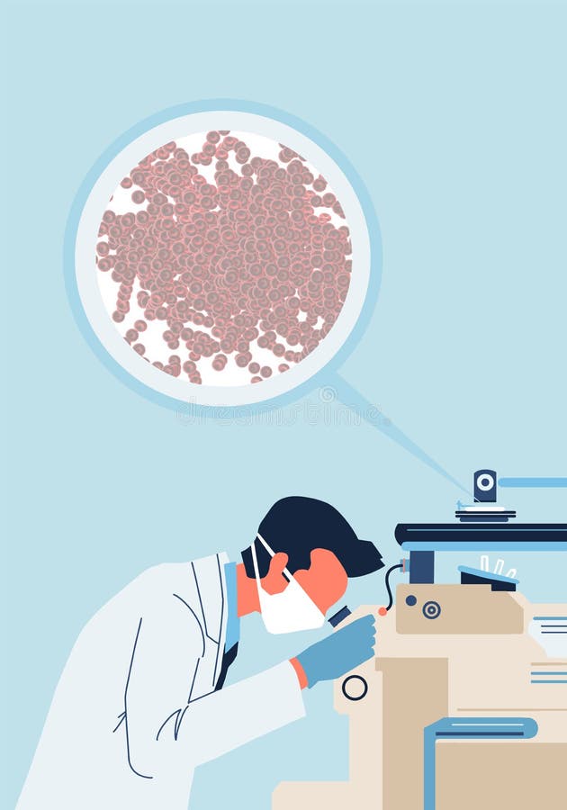 A Doctor Performs a Blood Test Under a Microscope. Stock Vector ...