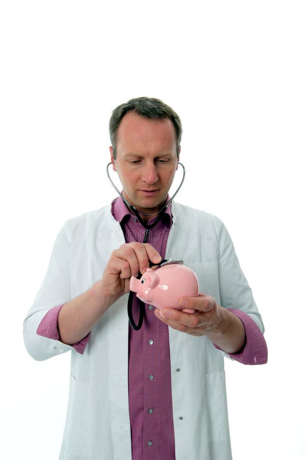 Doctor with Piggy Bank and Stethoscope Stock Image - Image of holding ...