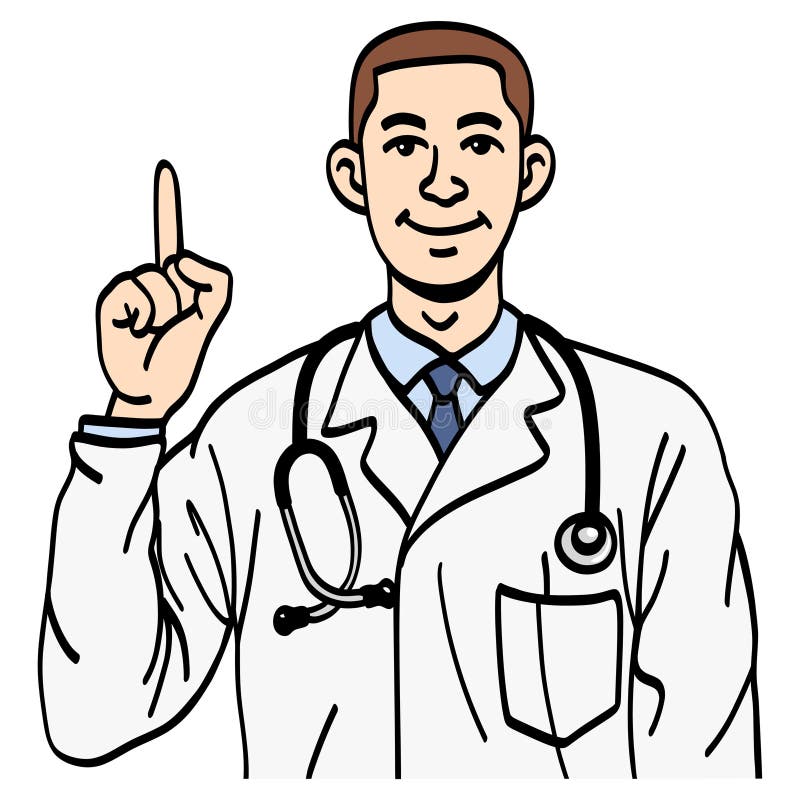 Doctor Pointing Finger with a Stethoscope Presenting Information ...