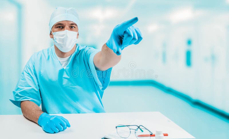 The Doctor Points a Finger To the Side. Medicine Concept Stock Image ...