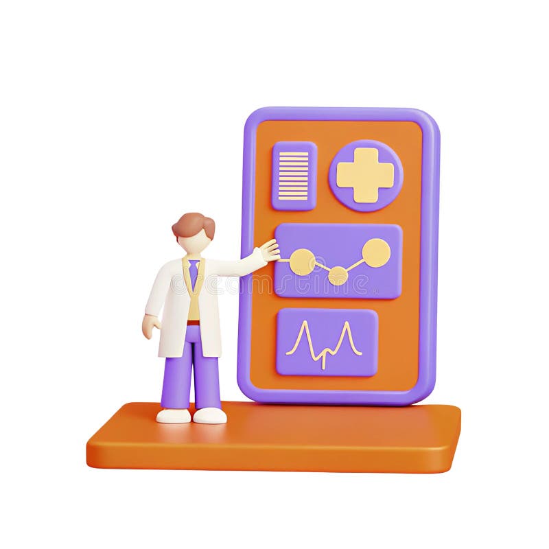 A Doctor Presenting Medical Data on a Digital Screen Stock Illustration ...