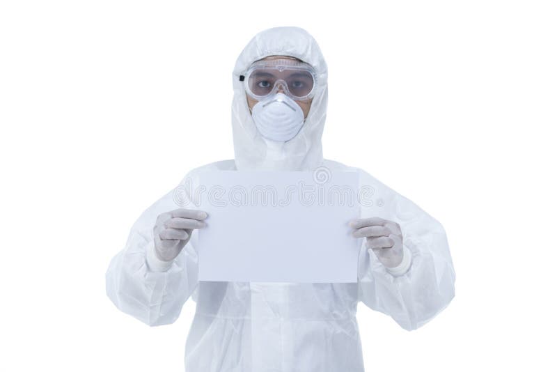Doctor with Protective Clothing Holding a Blank Paper Stock Image ...
