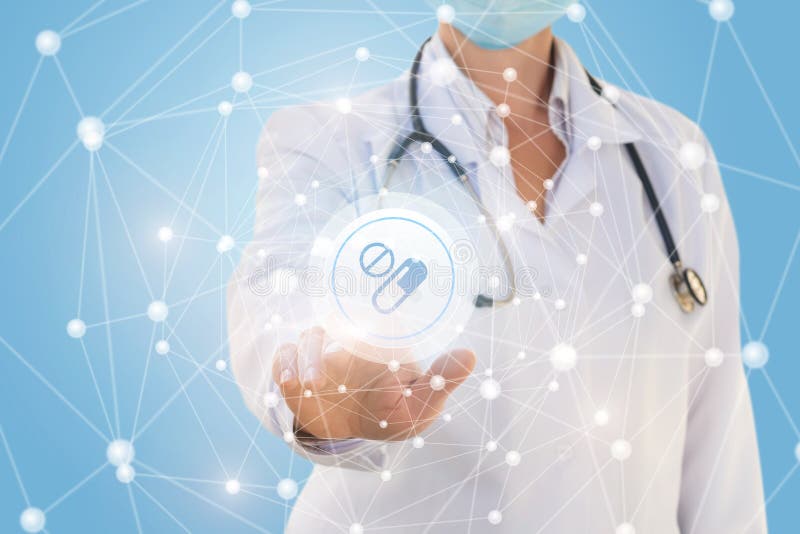 Doctor Pushes the Medication Button . Stock Illustration - Illustration ...