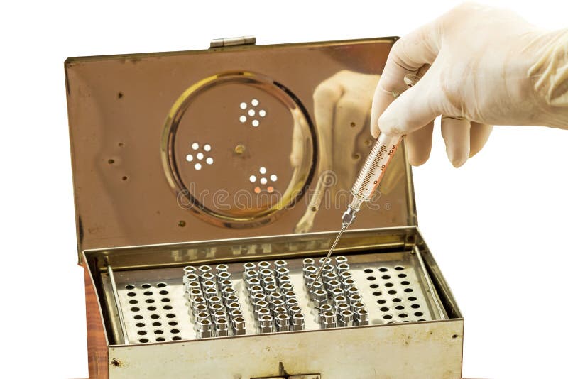 Doctor Put Glass Syringe in Stainless Box of Stack of Reuse Iron Stock ...
