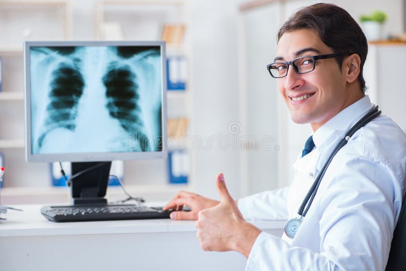 The Doctor Radiologist Looking at X-ray Images Stock Photo - Image of ...