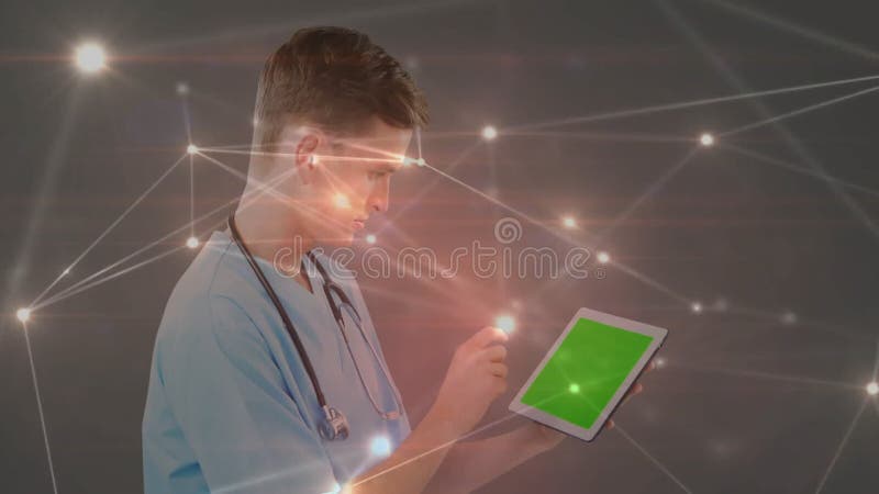 Glowing Network Sphere Projects Interconnected Nodes and Metrics Above ...