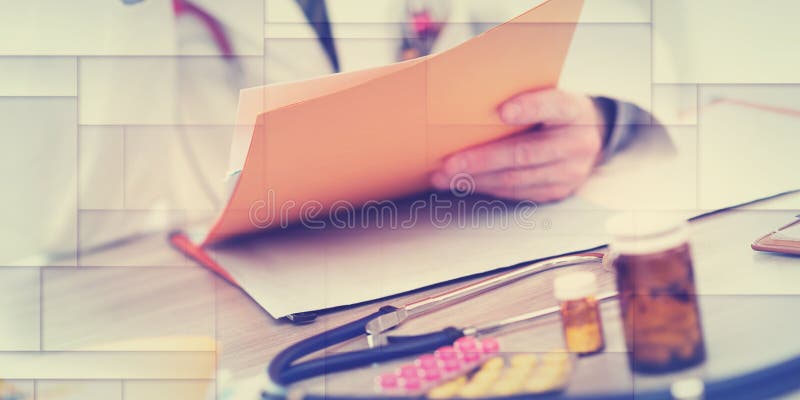 Doctor Reading a Medical Report, Geometric Pattern Stock Illustration ...