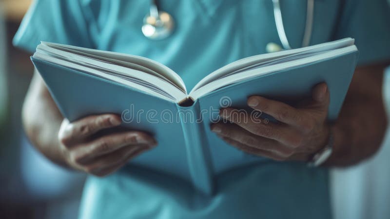 Doctor Reading Medical Textbook in Hospital Stock Illustration ...
