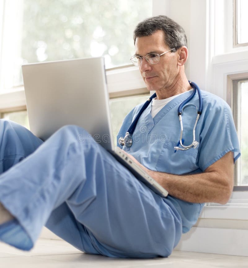 Doctor with Laptop Sleeping in Doctor S Office Stock Image - Image of ...