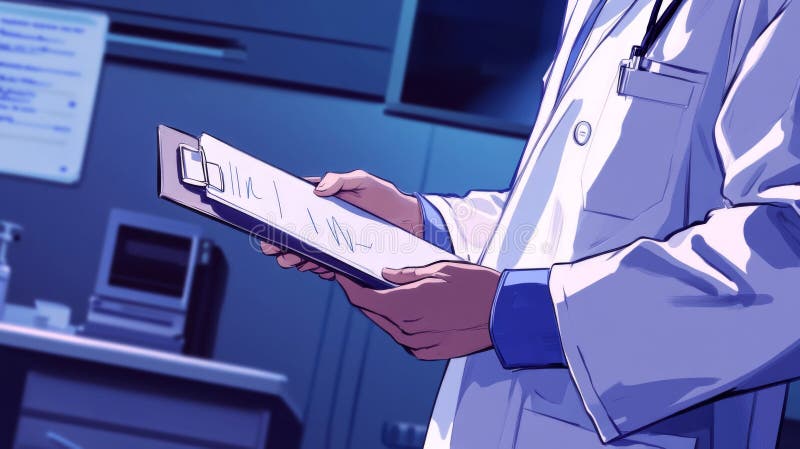 Doctor Reviewing Medical Notes in Hospital Setting Stock Illustration ...