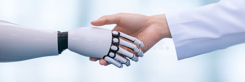 Doctor and Robot Shaking Hands in Medical Collaboration Stock Photo ...