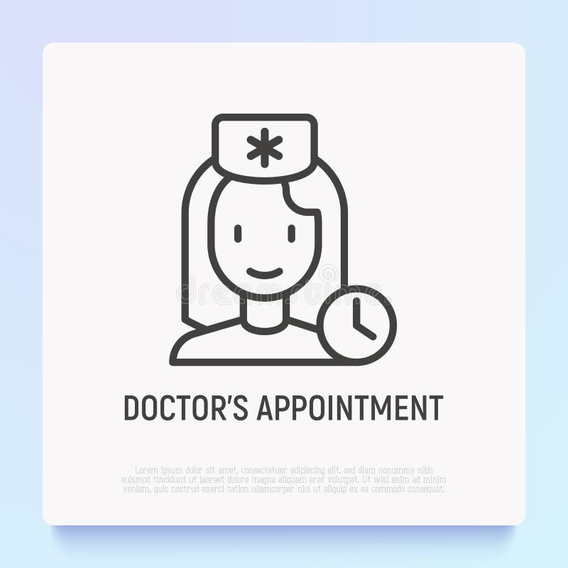 Doctor`s Appointment Thin Line Icon: Woman Doctor with Clock. Modern ...