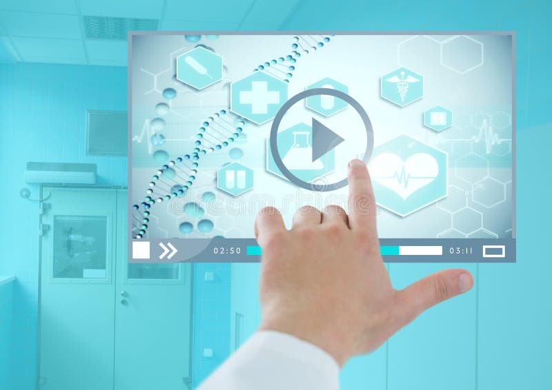 Doctor S Hand Touching Medical Video Player App Interface Stock Photo ...