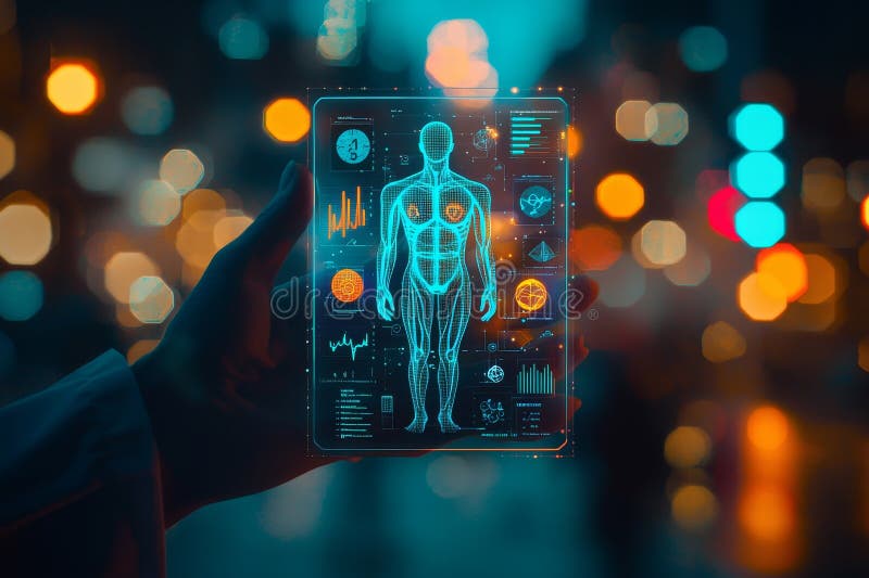 Doctor& X27;s Hands Holding a Digital Screen with Hologram of Human ...