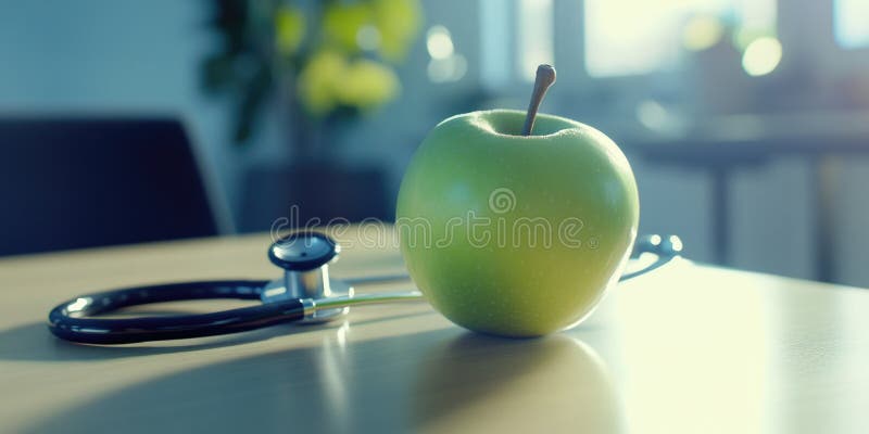 A Doctor S Office Scene with a Stethoscope and a Fresh Green Apple ...