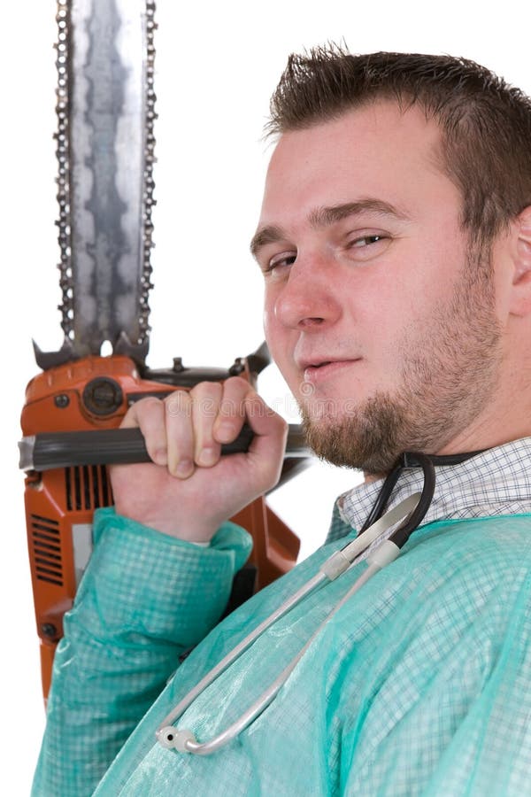 Doctor with saw stock photo. Image of operate, humor, glasses - 6995154