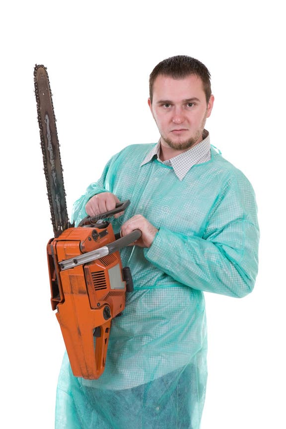 Doctor with saw stock photo. Image of maniac, glasses - 6995192