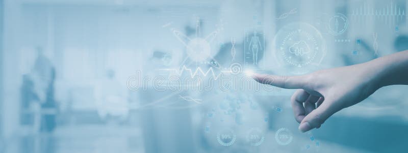 Doctor or Scientist Using Finger Touch Smart Interface Equipment ...