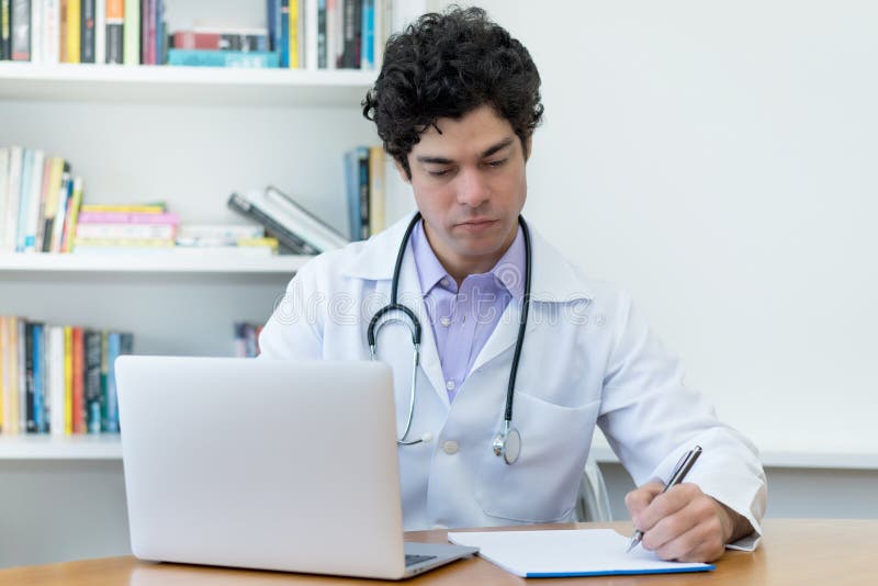 Doctor or Scientist Working at Desk at Office Stock Image - Image of ...