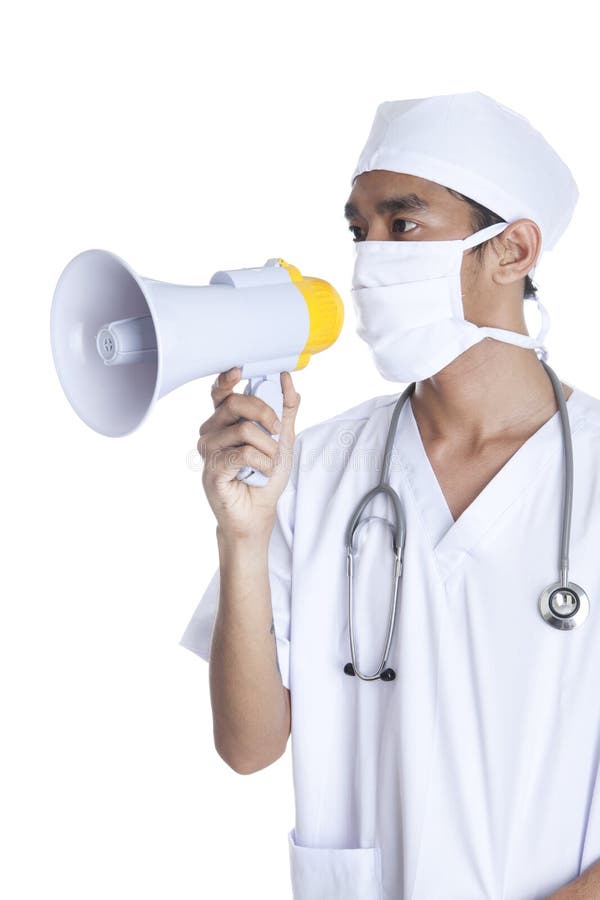 Doctor Screaming on Megaphone Stock Photo - Image of announcement, care ...