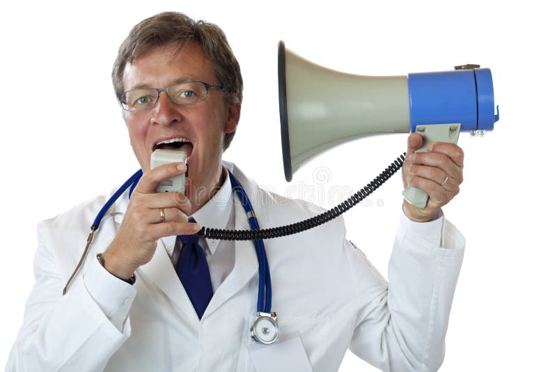 Doctor Screams into Own Ears with Megaphone Stock Image - Image of ...
