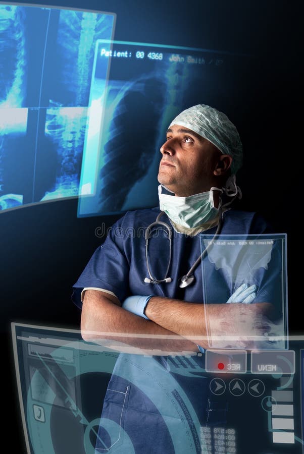 Doctor with screens stock photo. Image of physician, practitioner ...