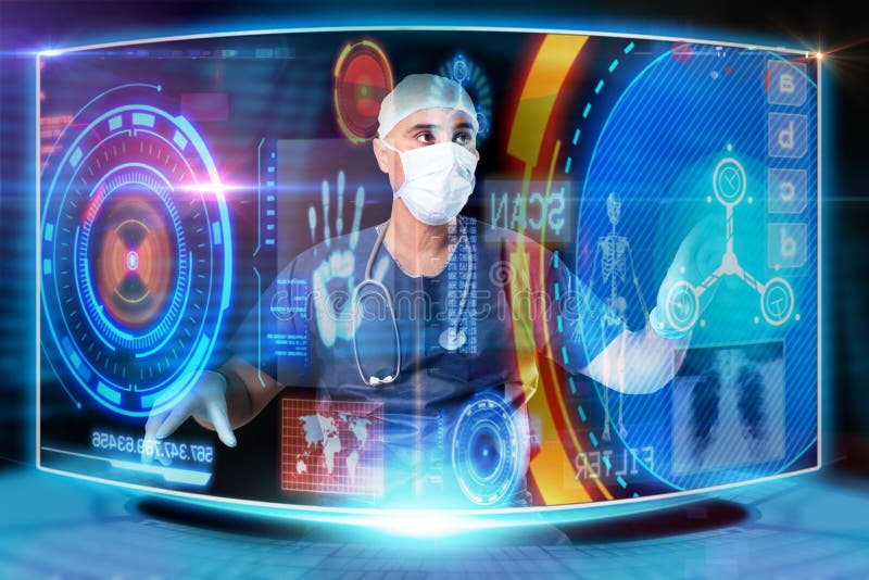 Doctor with screens stock photo. Image of physician, practitioner ...