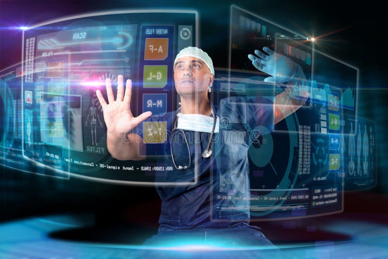 Doctor with screens stock photo. Image of physician, practitioner ...