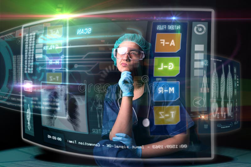 Doctor with screens stock photo. Image of physician, practitioner ...