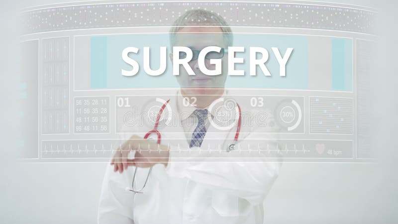 Doctor Scrolls To SURGERY Tab on a Modern Touchscreen Display Stock ...