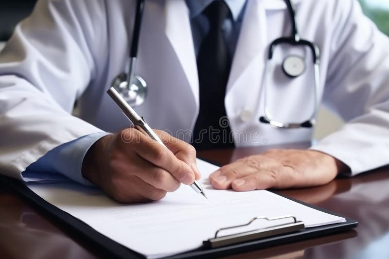 Doctor Seated at a Desk in the Hospital, Diligently Jotting Down Notes ...