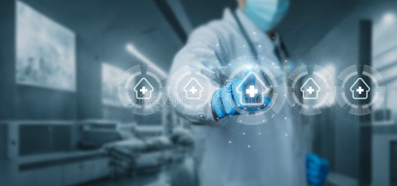 Doctor Selects a Medical Institution on a Virtual Screen Stock Photo ...