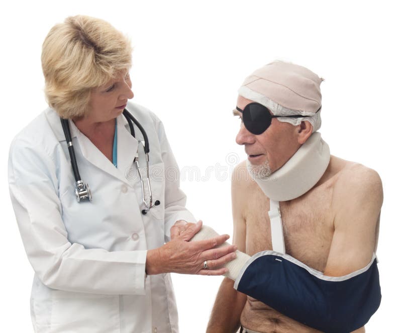 Doctor with Senior Man Who Has Multiple Injuries Stock Photo - Image of ...