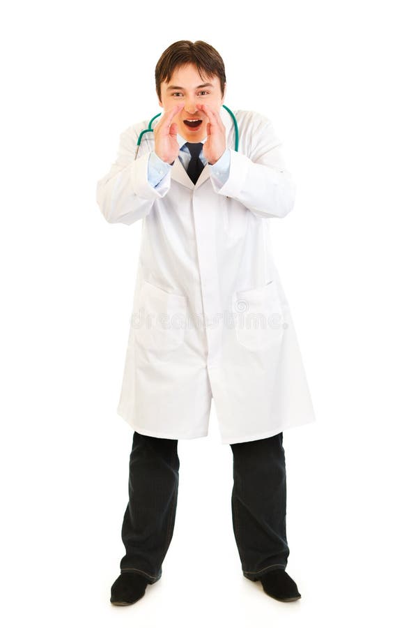 Doctor Shouting through Megaphone Shaped Hands Stock Photo - Image of ...