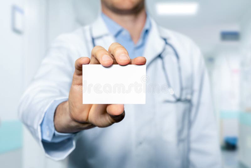 Doctor Showing Blank Business Card Stock Photo - Image of physician ...