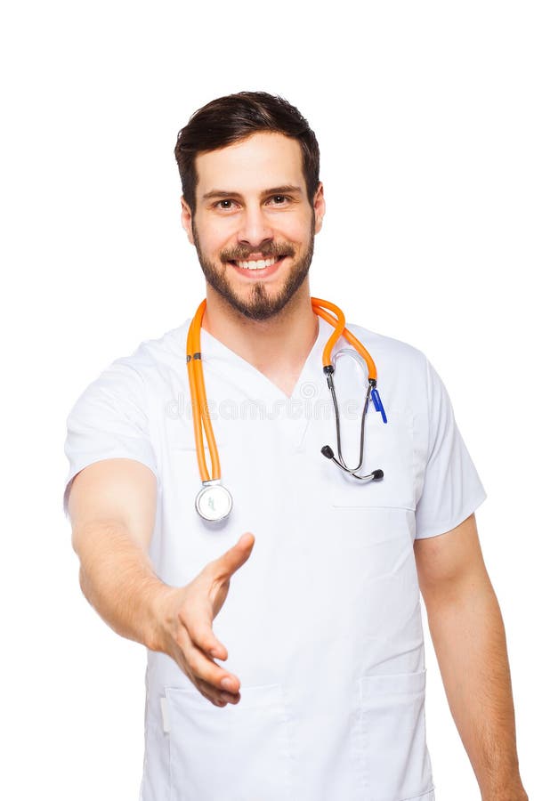 Doctor Showing Handshake Sign with Hand Stock Photo - Image of illness ...