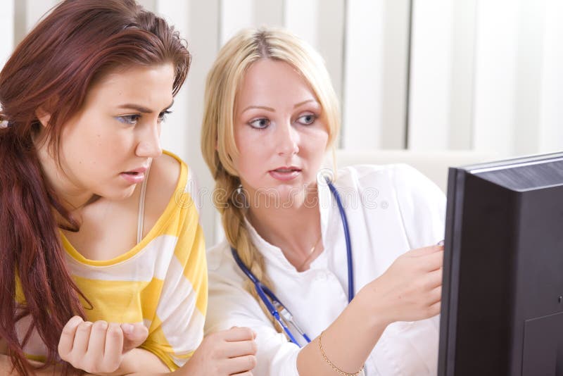 Doctor Showing Patient Analysis on Computer Stock Photo - Image of ...