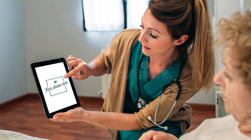 Doctor Showing Tablet To Senior Patient Stock Image - Image of copy ... Doctor Showing Tablet To Senior Patient Stock Image - Image of copy ...