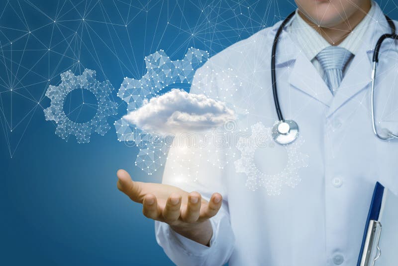 Doctor Shows a Cloud of Data Stock Photo - Image of health, gears ...